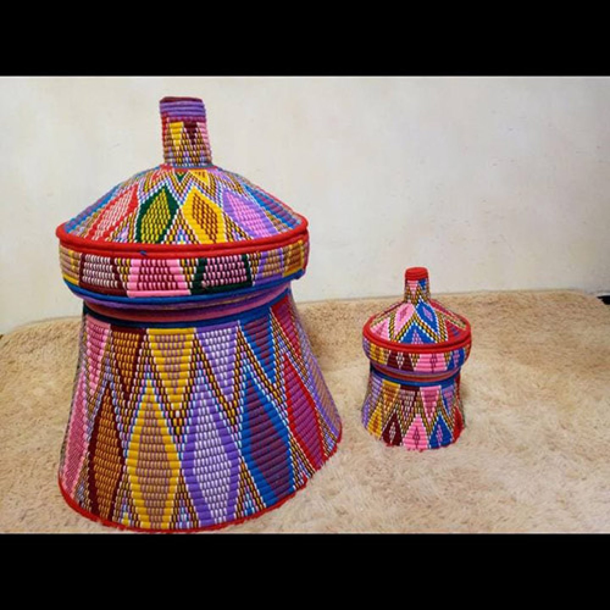 Large Colorful Hand Woven Mesob Ethiopian House Decor - The Habesha Web